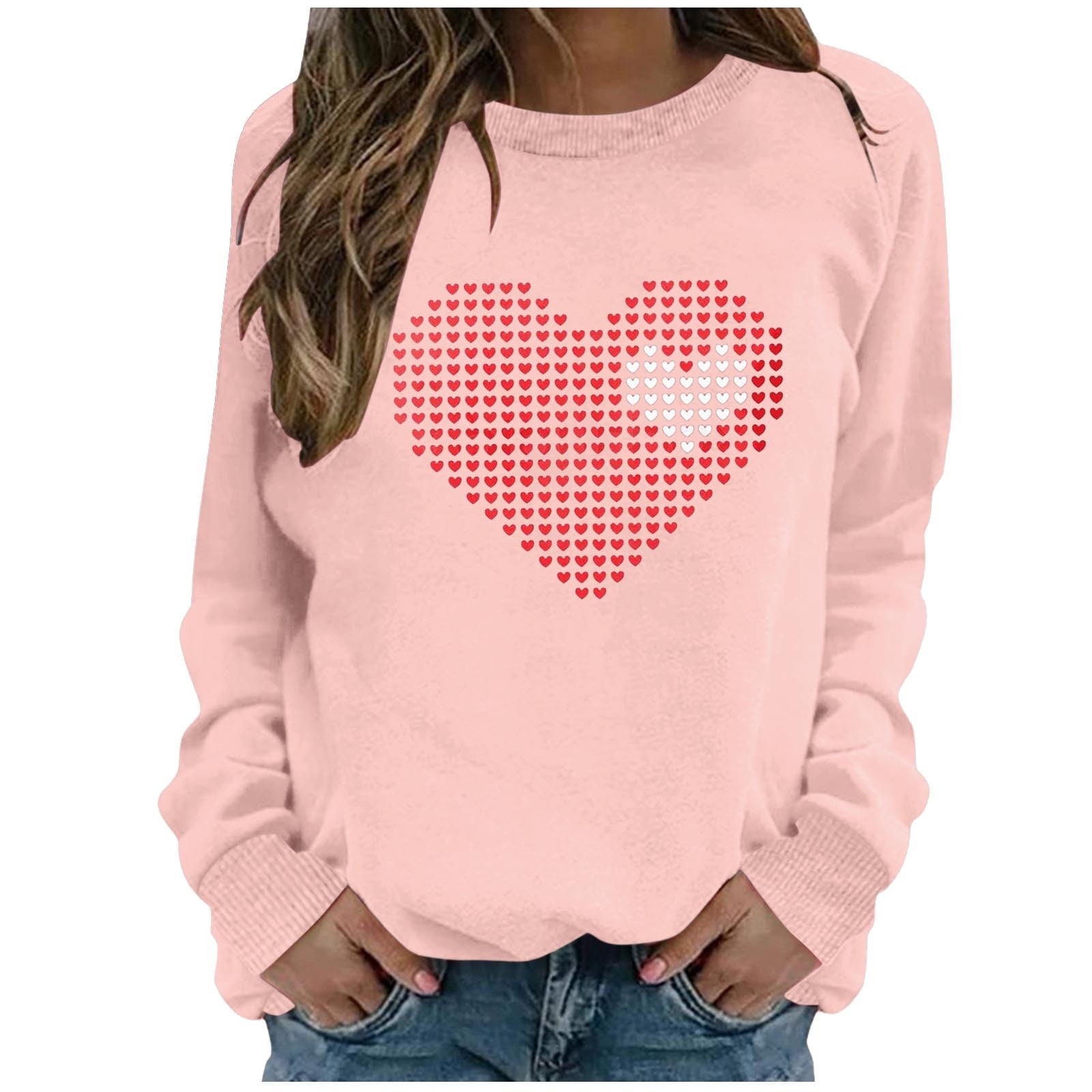 Ladies Valentine's Day Sweatshirt Womens Winter Sexy Valentine's Day Shirts Round Neck Long ...