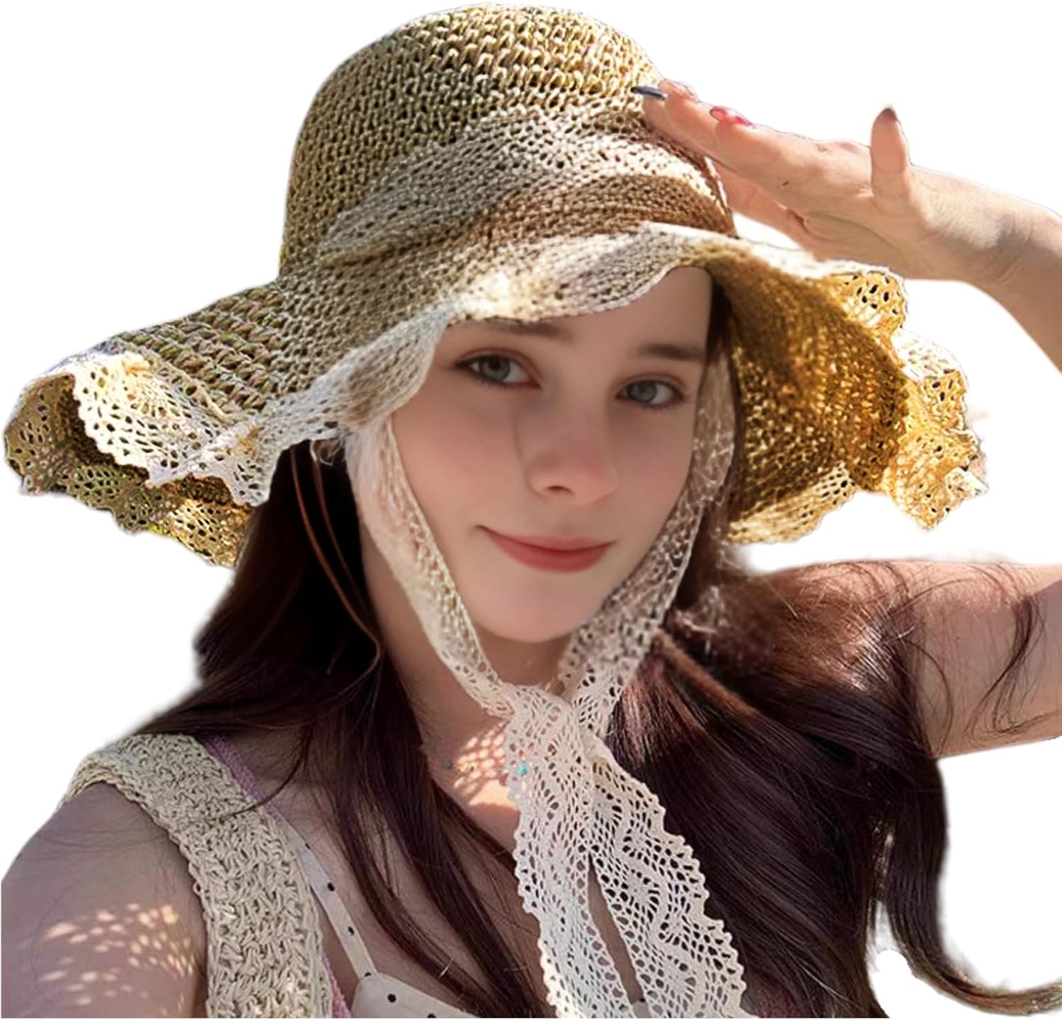 Ladies Wide Brim Beach Straw Hat Summer Vacation Sun Protection Hat ...