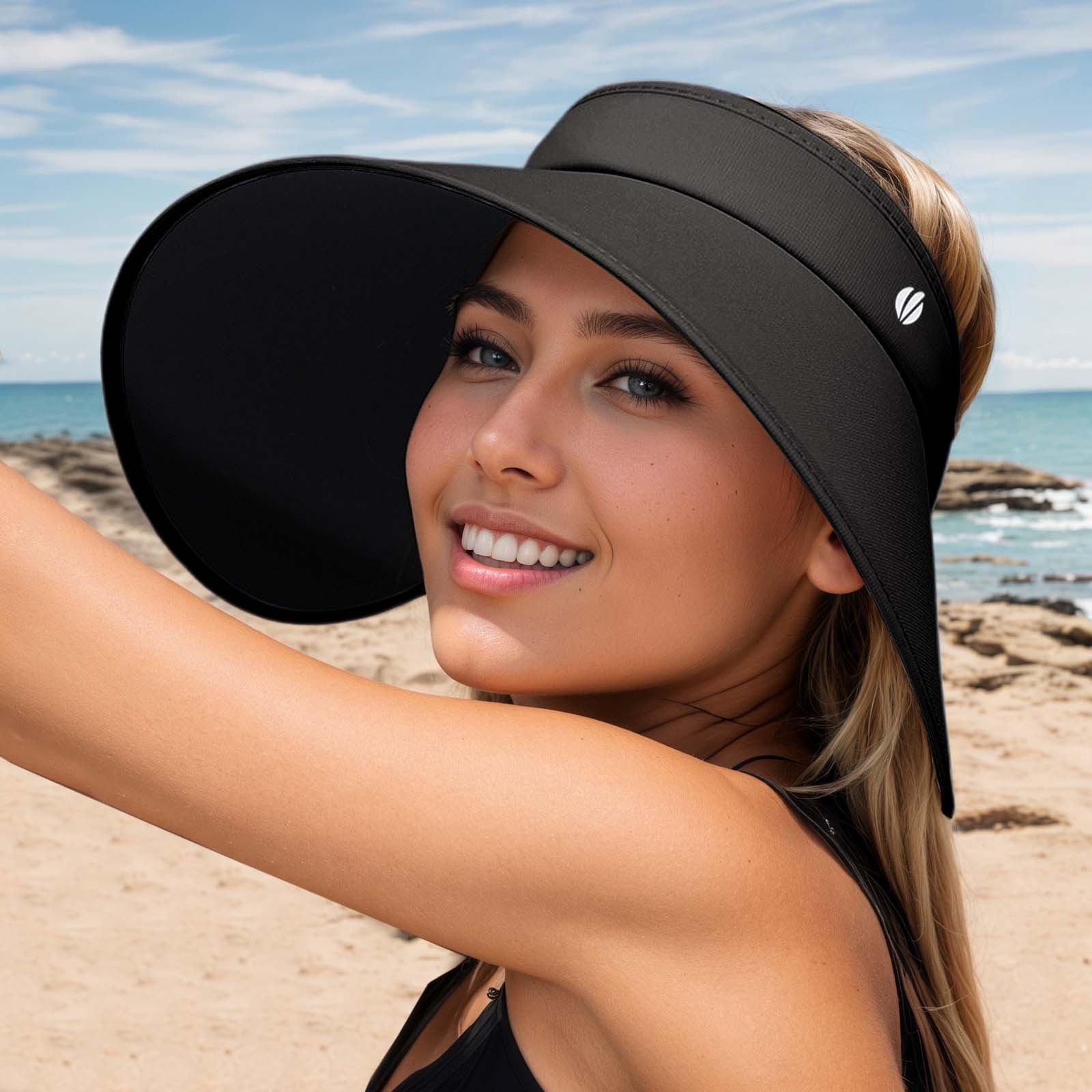 Ladies Wide Brimmed Open Top Hat Outdoor Cycling Folding Sun Hat Women ...