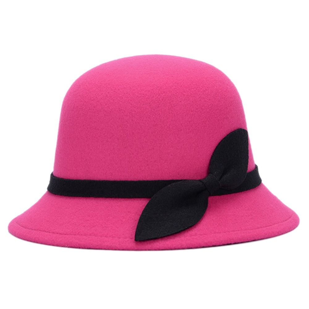 Ladies With Bow Wool Felt Autumn Winter Fedora Cap Bucket Cap Dome Hat ...