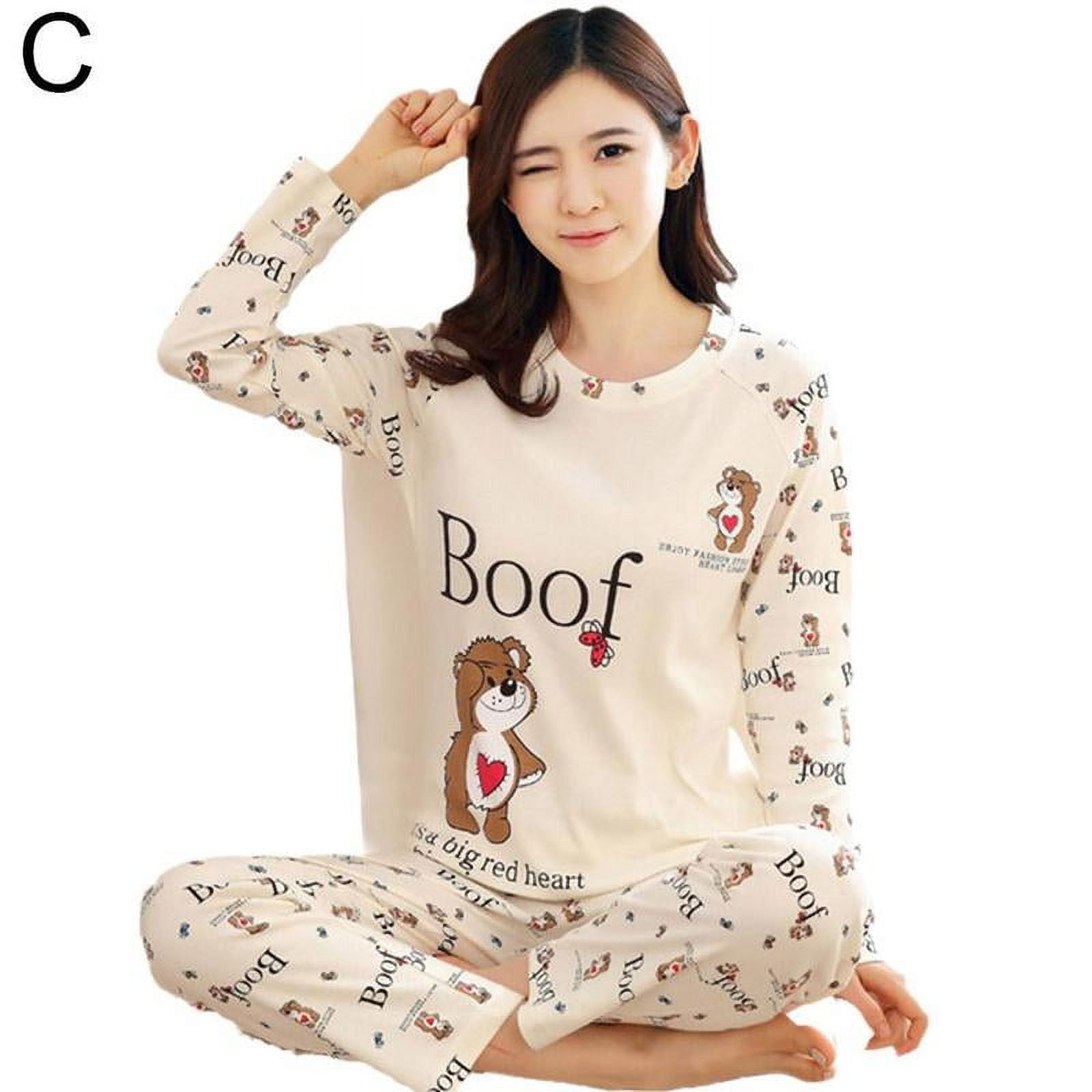Ladies Womens Pyjamas Set Long Sleeve Top Nightwear Pajamas H2N1 ...