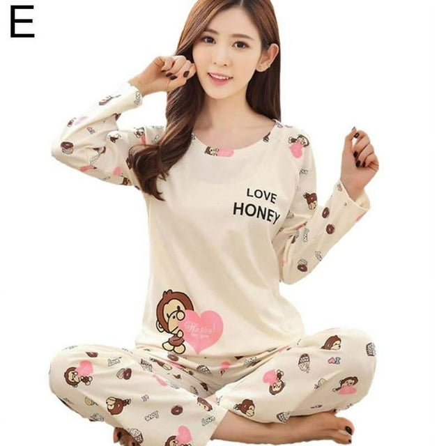 Ladies Womens Long Sleeve Polyester Pyjamas Set, Top Nightwear Pajamas ...