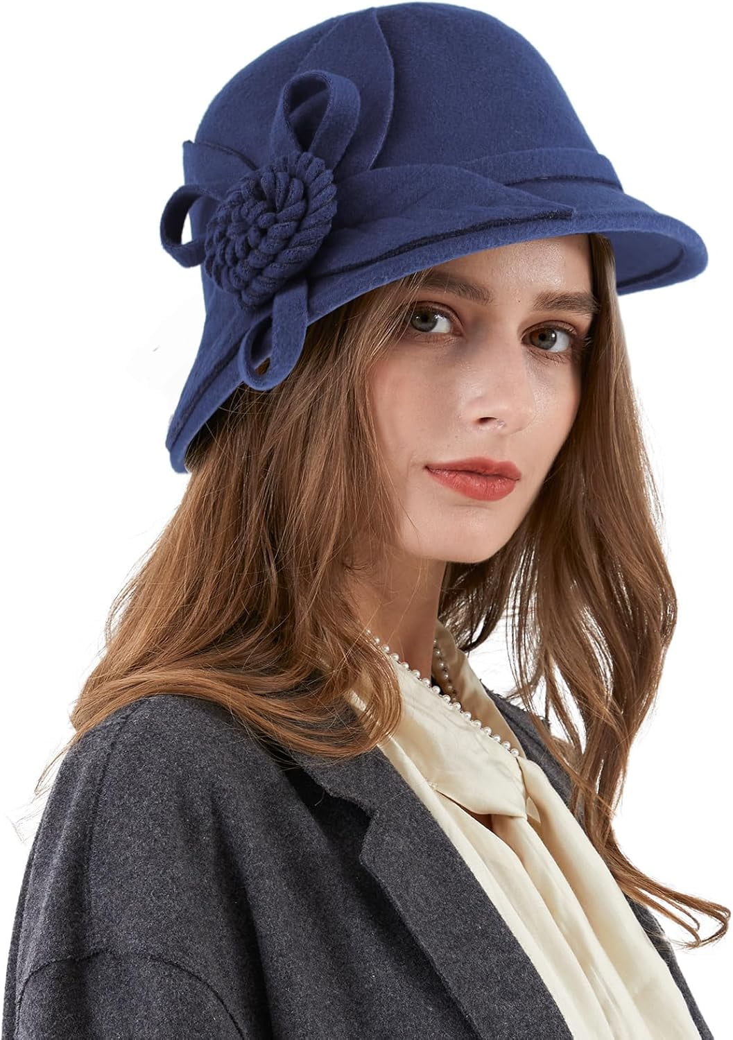 Ladies Wool Felt Bucket Hat Women Vintage Cloche Fedora Winter Church ...