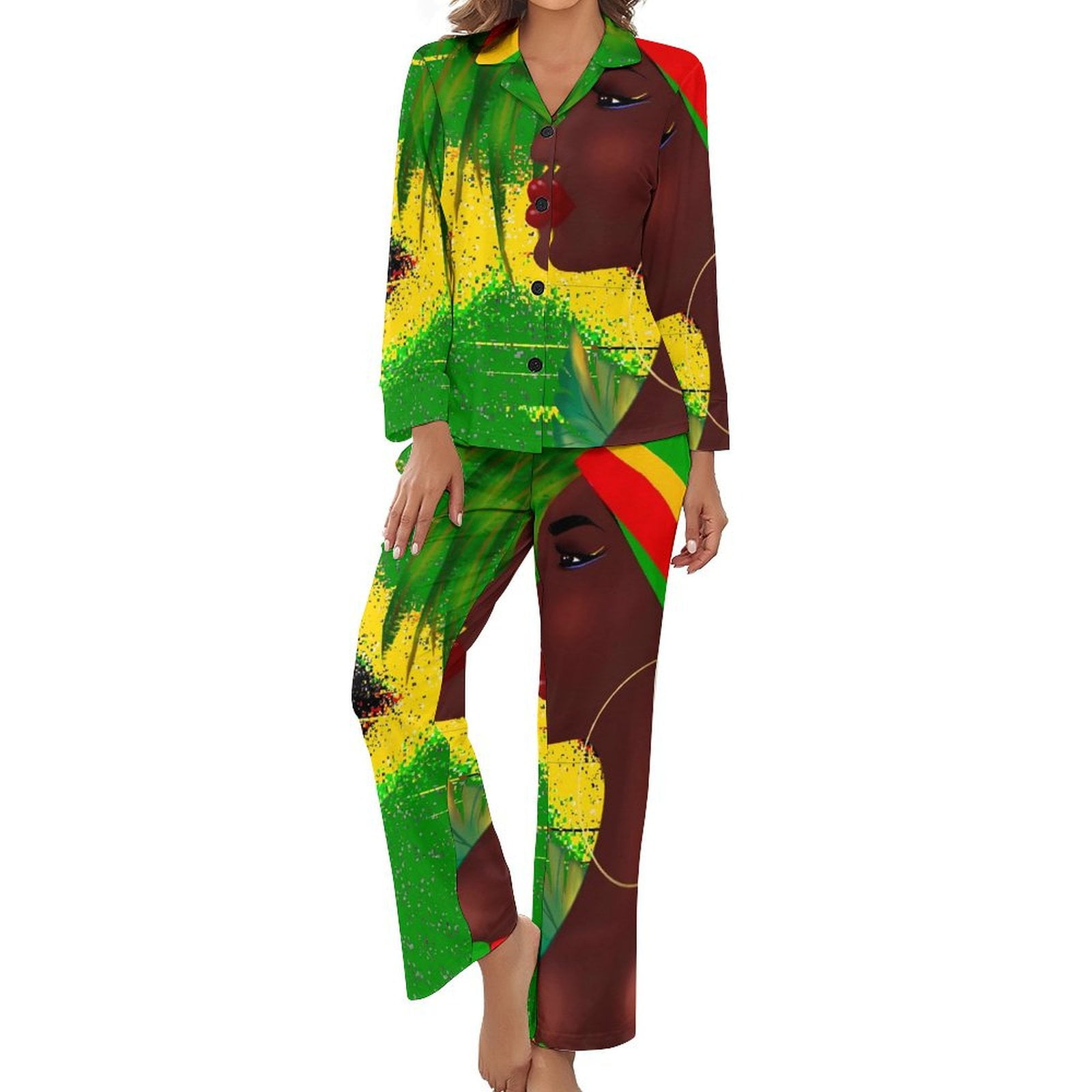 Ladies in Black Pajamas Elegant Women Aesthetic V Neck Nightwear Female ...