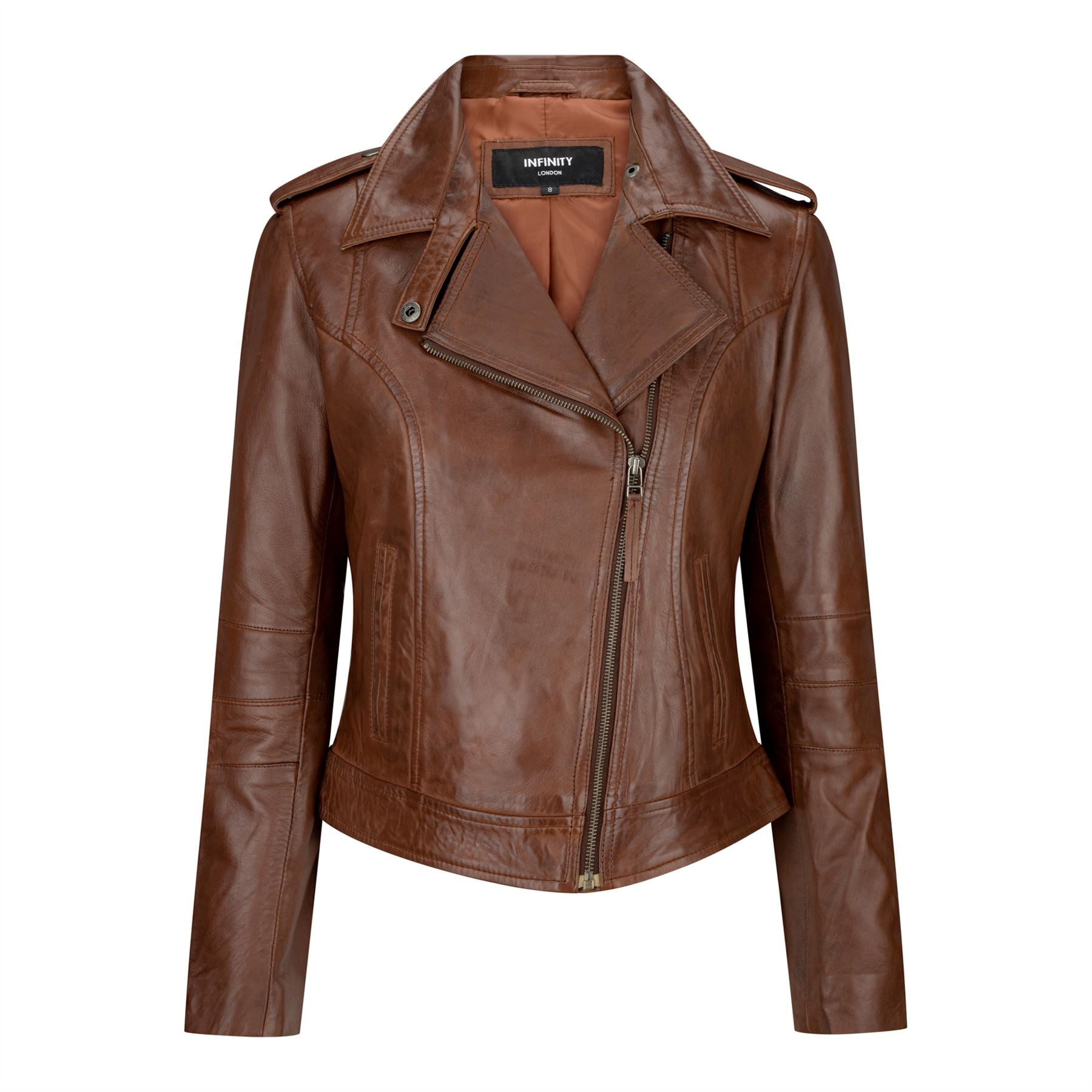 Ladies real Leather Brown Slim Fit Short Retro Leather Jacket - Walmart.com