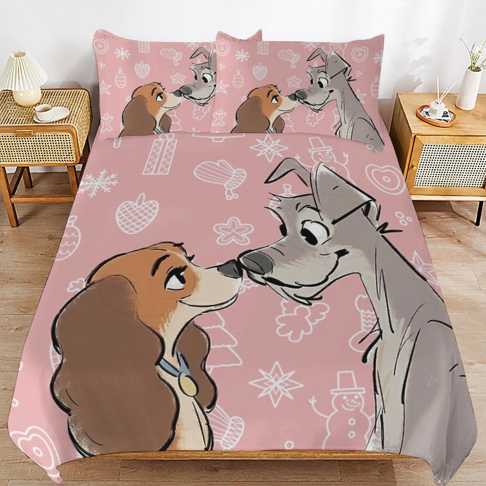 Lady And The Tramp Duvet Cover 3 Pcs Set Cute Kids Comforter Cover with ...