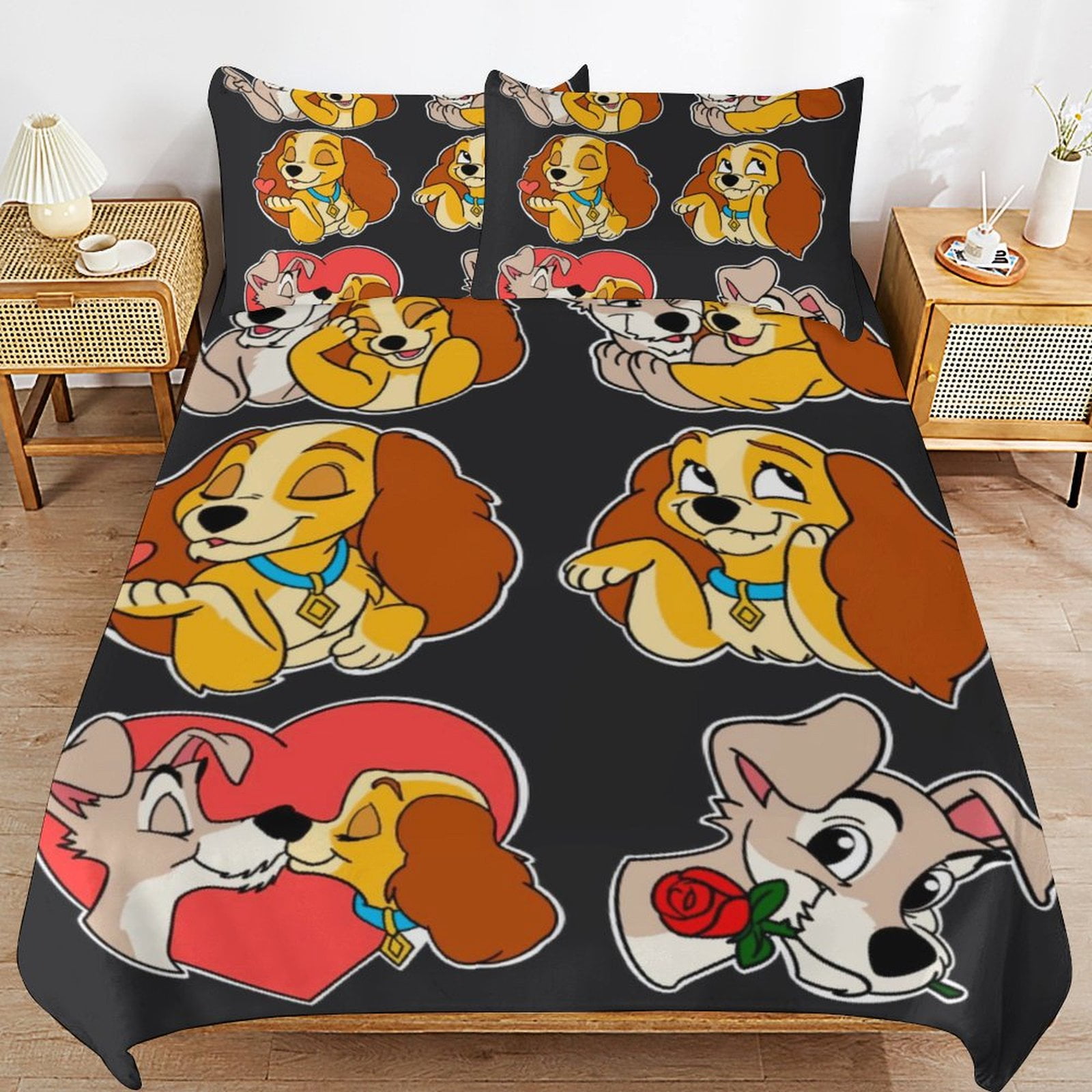 Lady And The Tramp Duvet Cover 3 Pcs Set Cute Kids Comforter Cover with ...