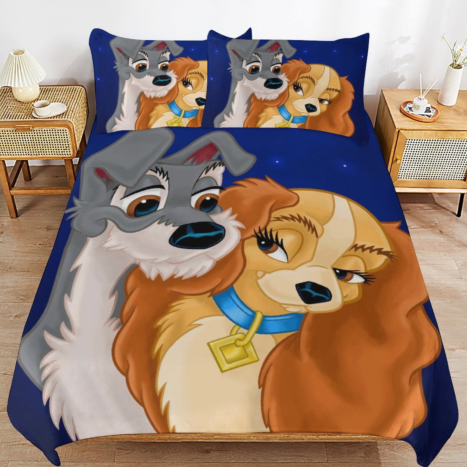 Lady And The Tramp Duvet Cover 3 Pcs Set Cute Kids Comforter Cover with ...