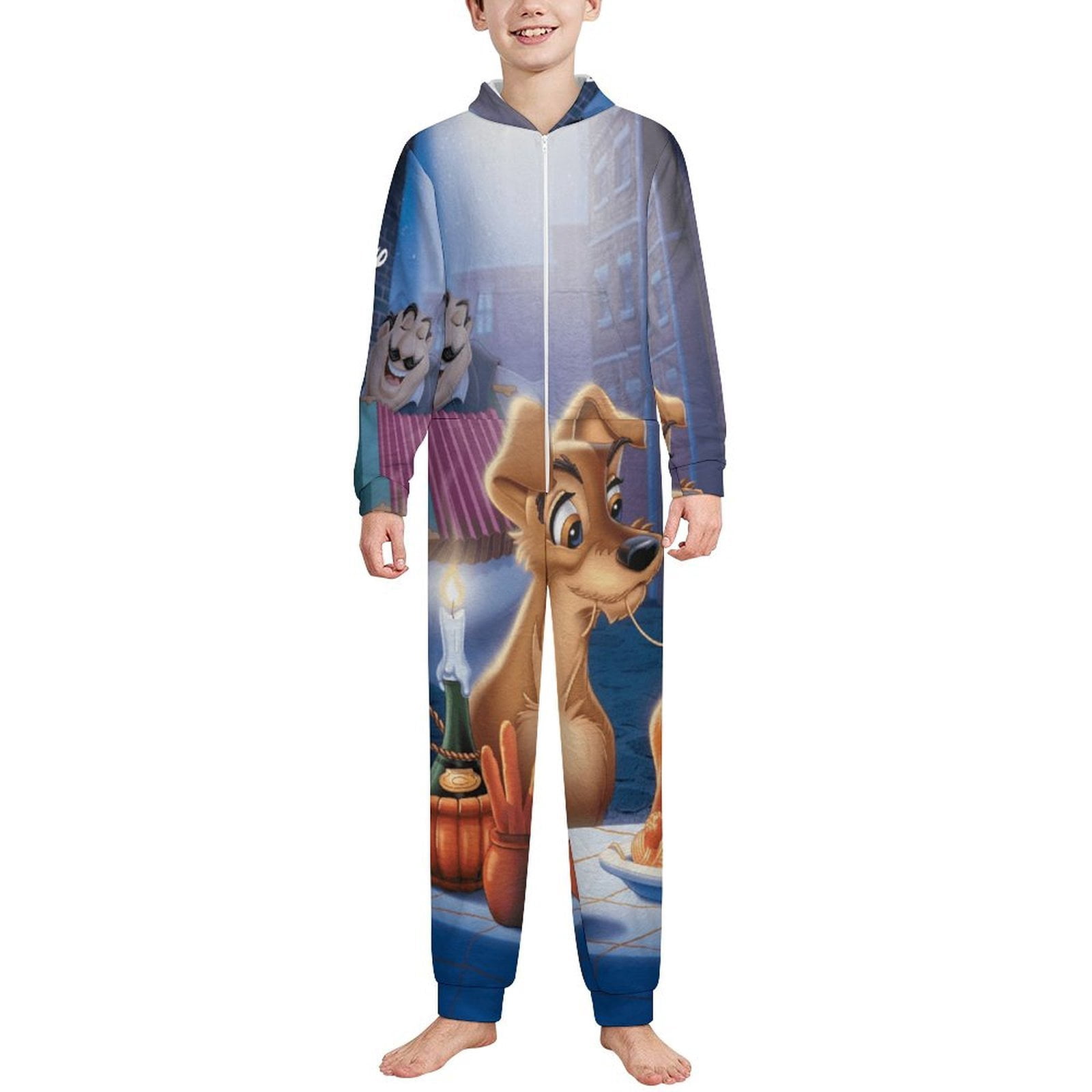 Lady And The Tramp Kids One Piece Pajama Hooded Union Suit PJs ...