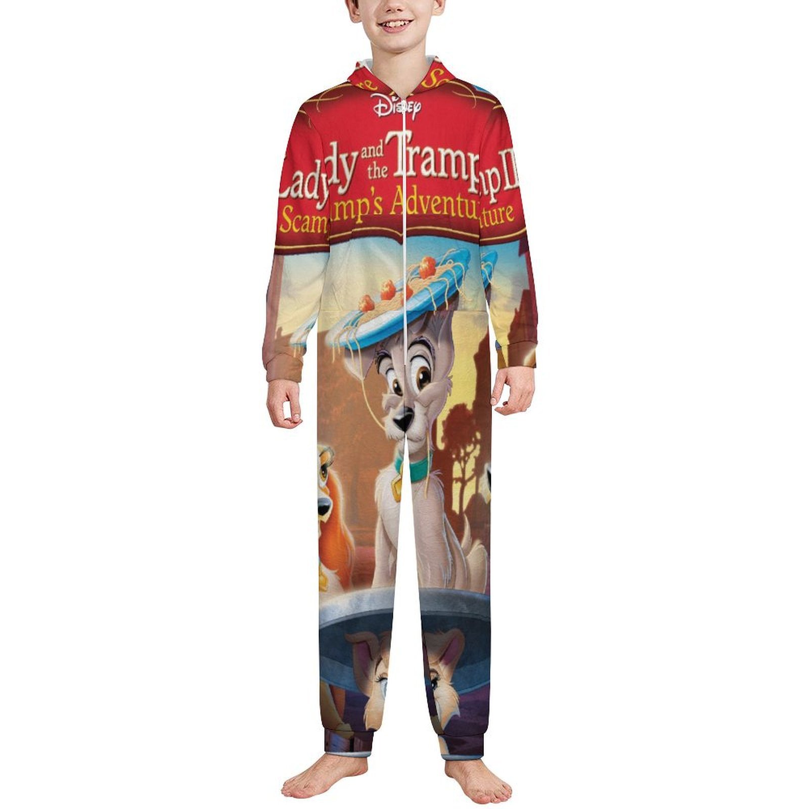 Lady And The Tramp Kids One Piece Pajama Hooded Union Suit PJs ...