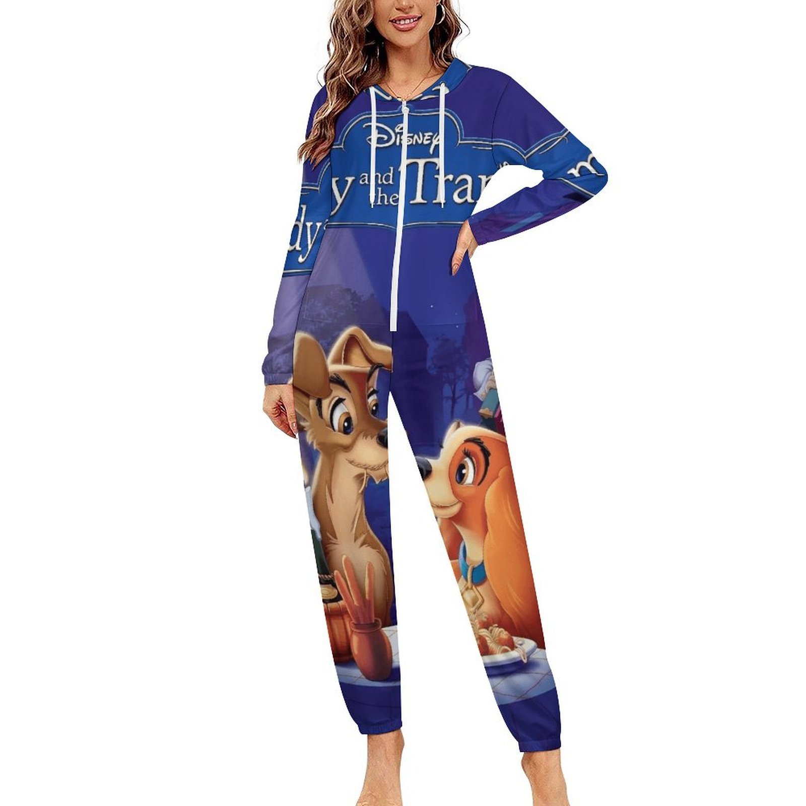 Lady And The Tramp Womens Mens Hooded Jumpsuit - Zip Up One Piece ...