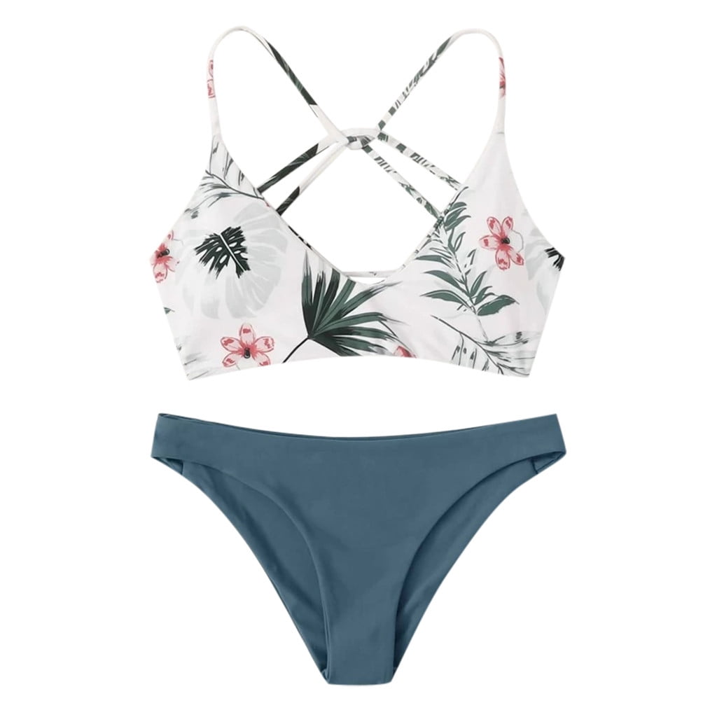 Lady Beachwear Summer Two Pieces Set Floral Vacation Swimwear Female