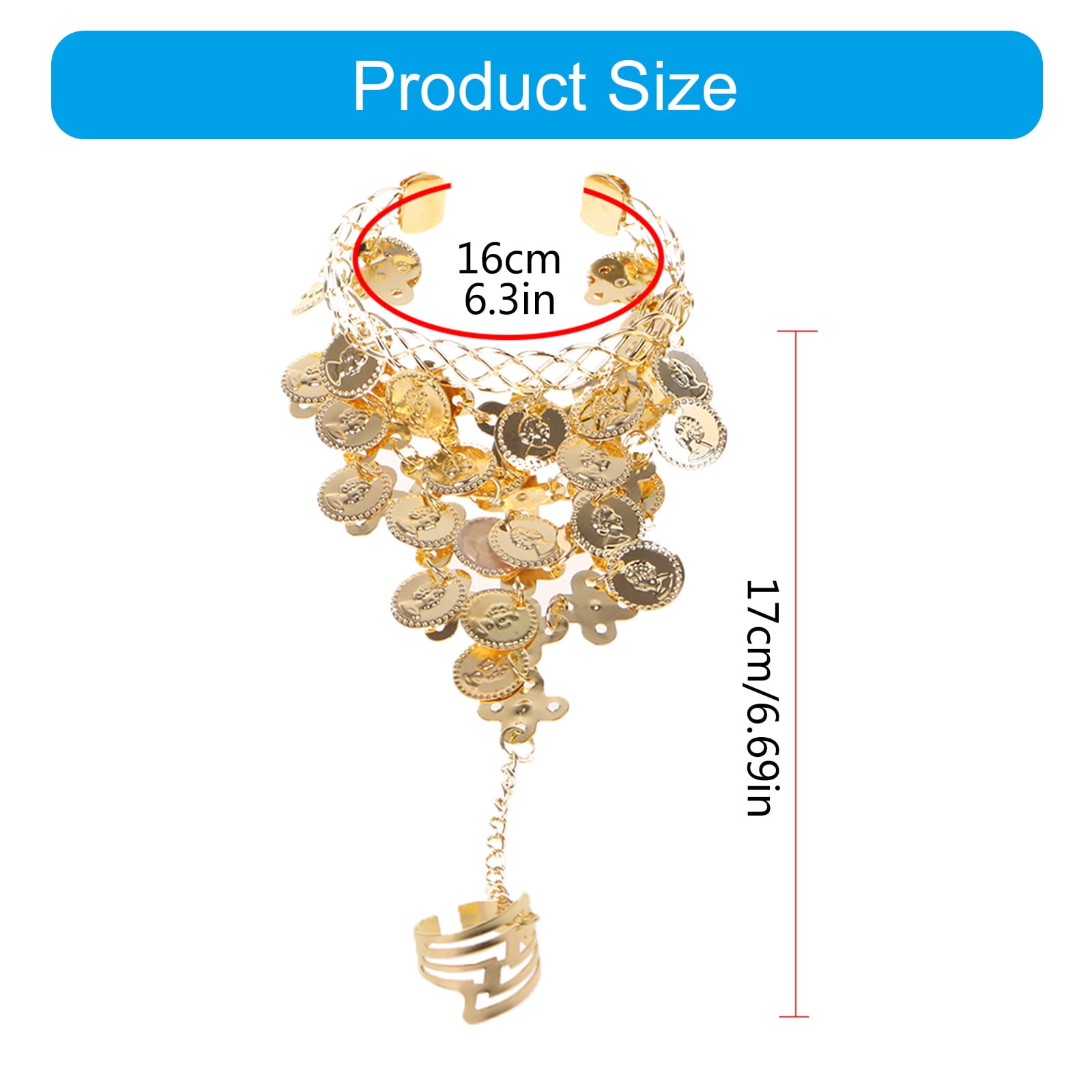 Lady Belly Dance Gold/Silver Coin Link Metal To Wrist Bracelet ...