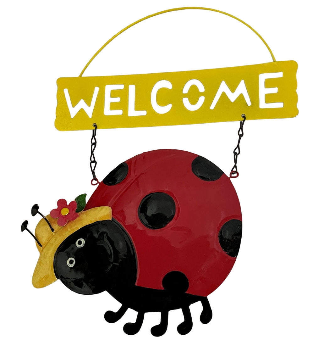 Lady Bug 11" Indoor/Outdoor Metal Hanging "Welcome" Sign - Walmart.com