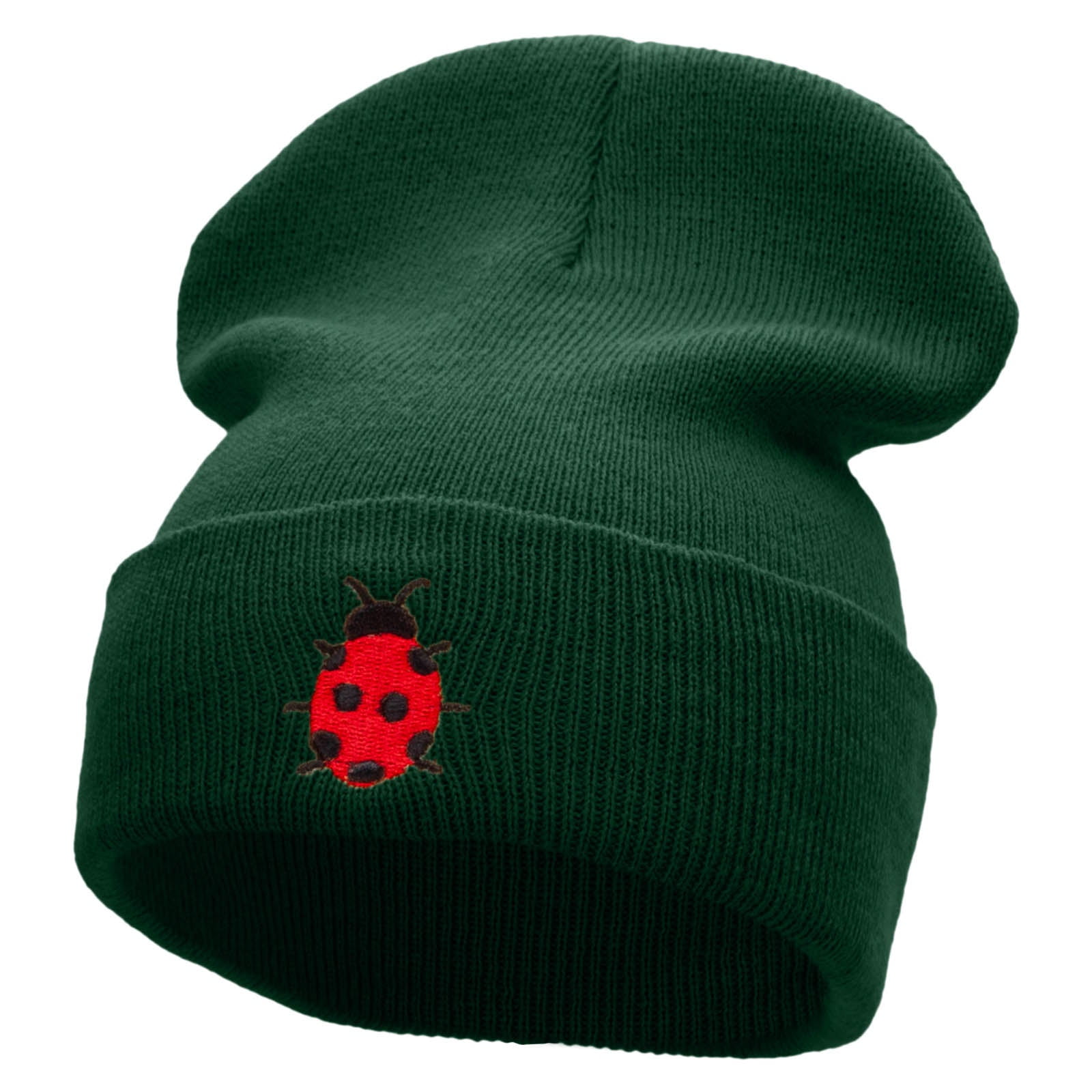 Lady Bug Embroidered 12 Inch Solid Long Beanie Made in USA - Hunter ...