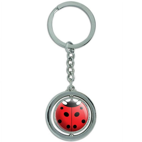 Lady Bug Ladybug Insect Spinning Round Metal Key Chain Keychain Ring ...