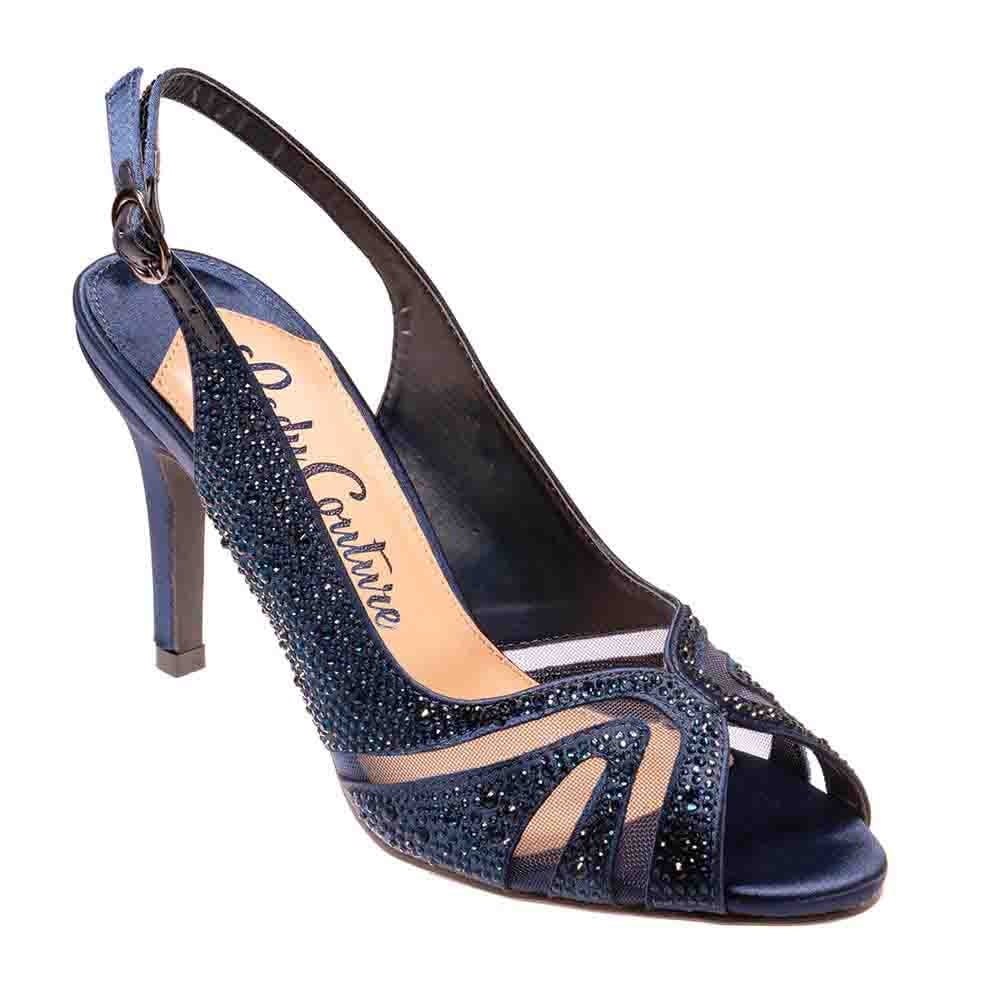 Lady Couture ADORE Navy Blue Mid Heel Rhinestone Slingback (7 ...