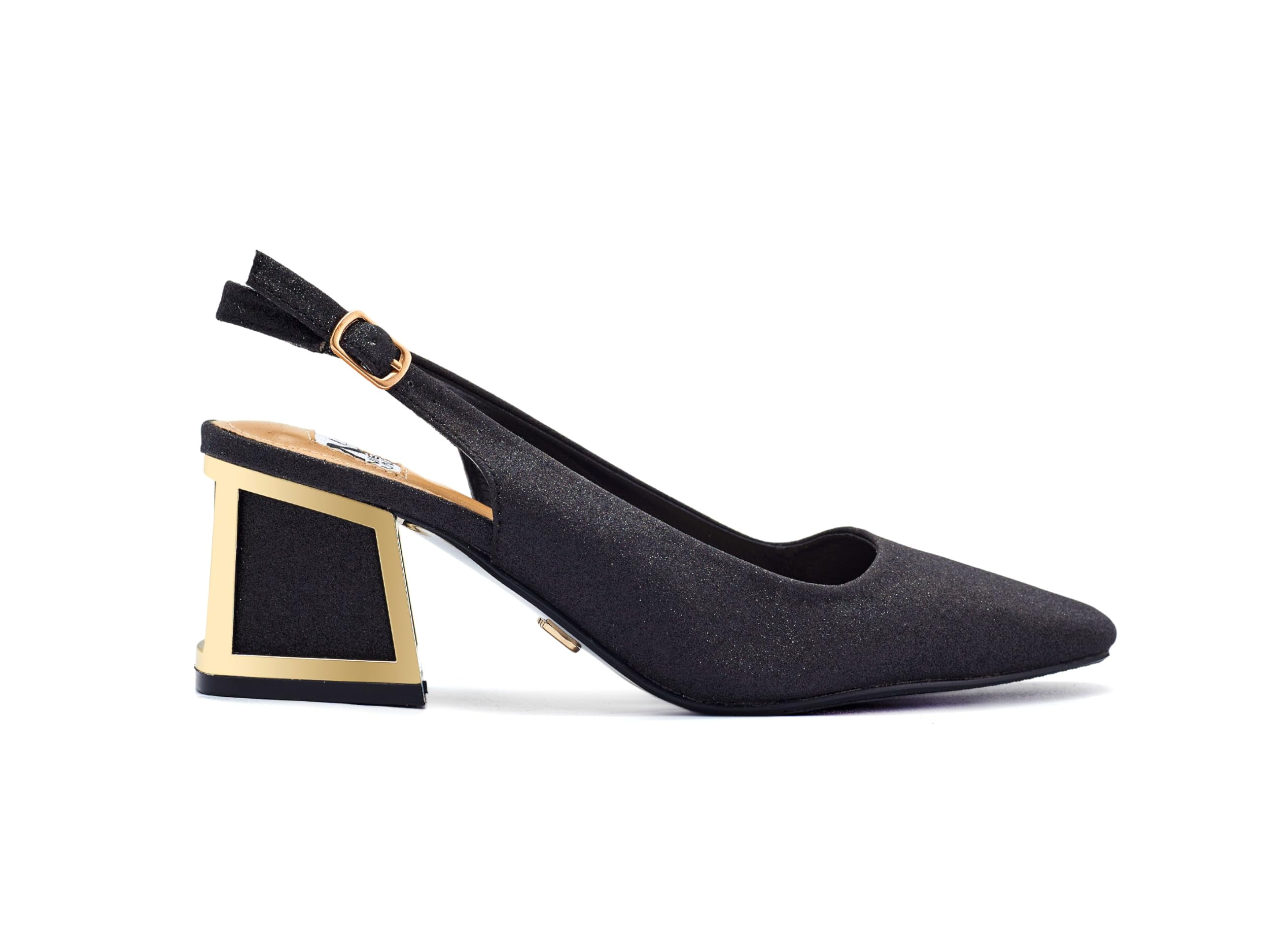 Lady Couture Boca Square Metal Heel Slingback, Black, 5 - Walmart.com