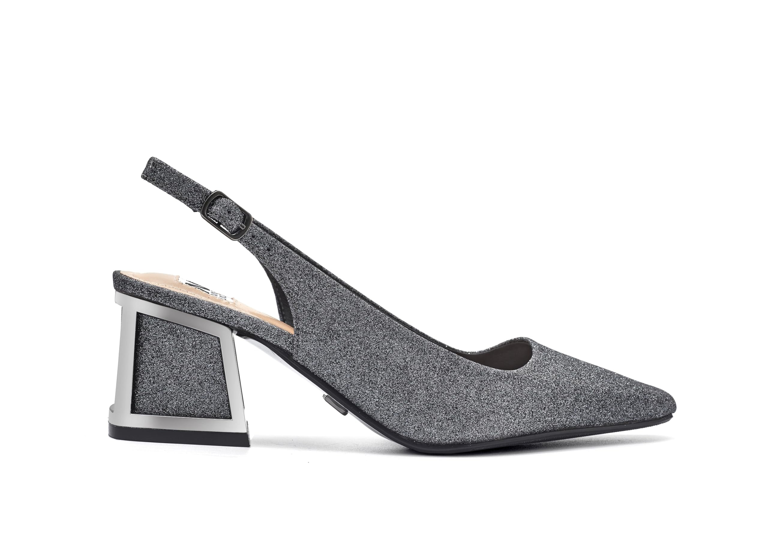 Lady Couture Boca Square Metal Heel Slingback, Pewter, 10 - Walmart.com