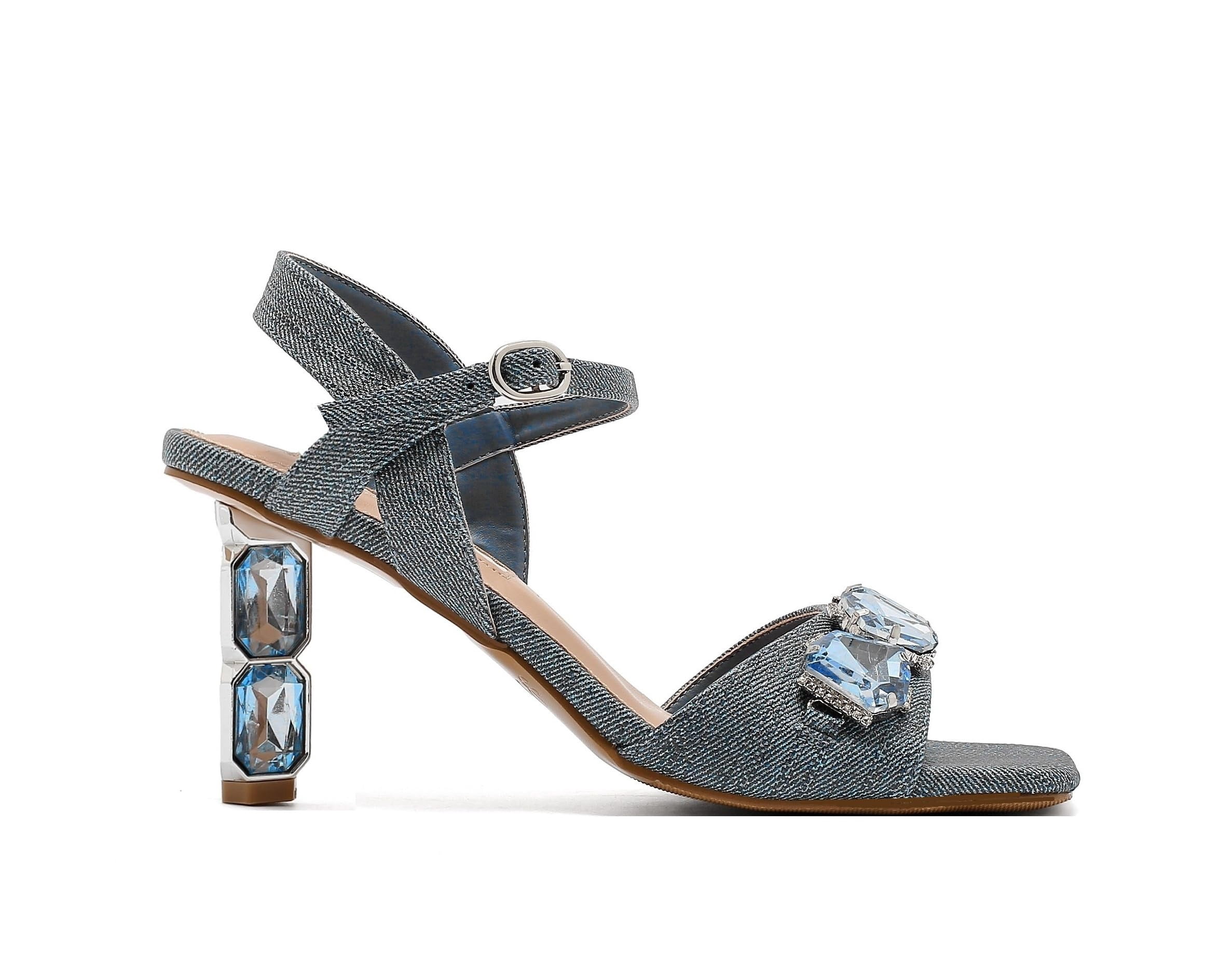 Lady Couture DELIGHT Jewel Heel Sandal, Blue Denim, 10 - Walmart.com