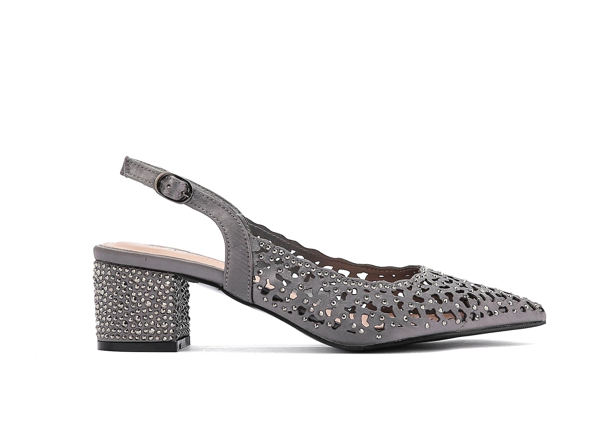 Lady Couture DONNA Rhinestone Satin Block Heel Slingback, Pewter, 7 ...