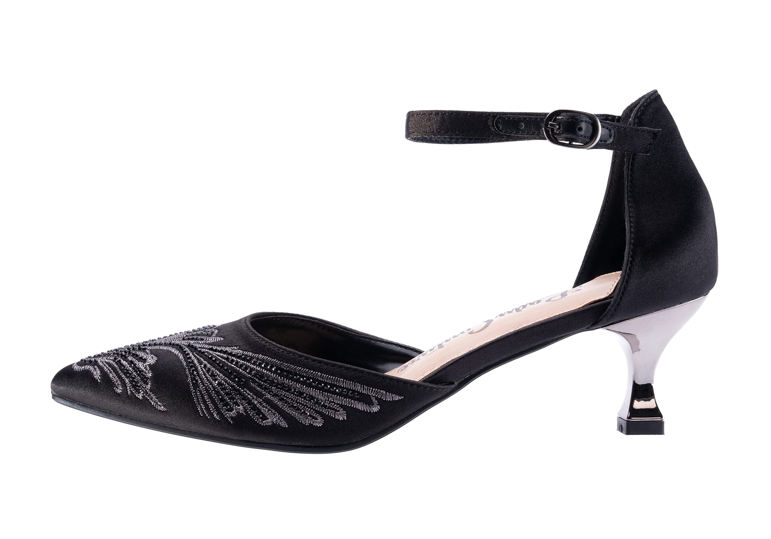 Lady Couture Kate Open Side Instep Strap Embroidered Pumps, Black, 11 ...