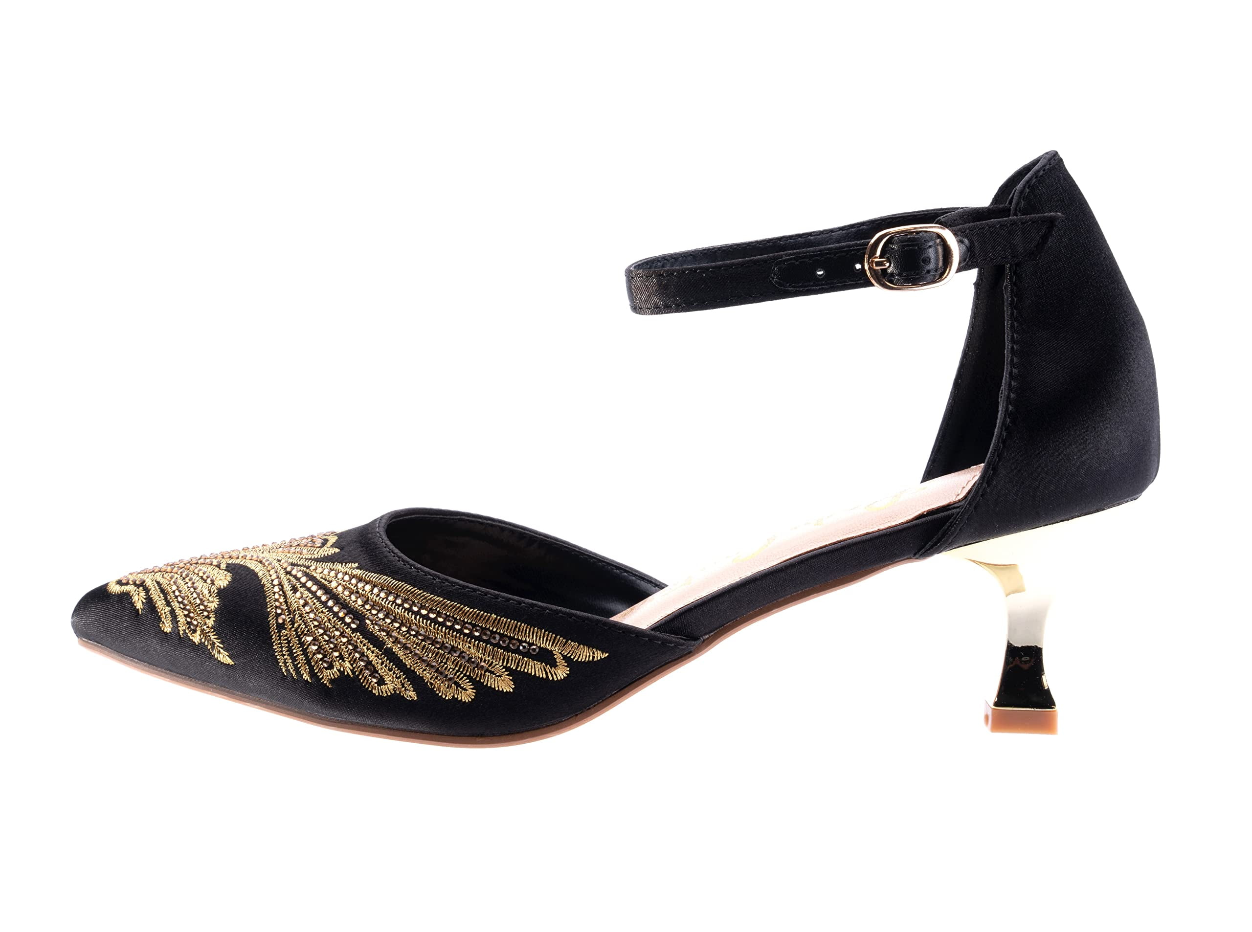 Lady Couture KATE Gold Open Side Instep Strap Embroidered Pump (11 ...