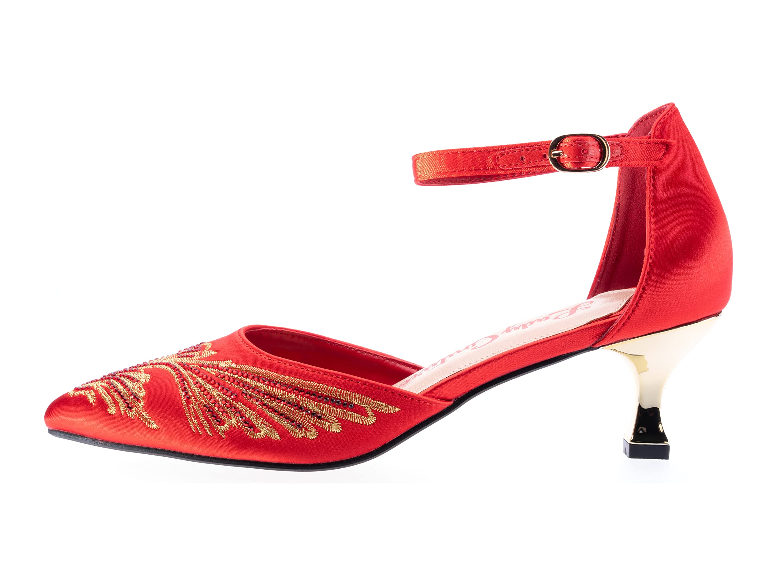 Lady Couture Kate Open Side Instep Strap Embroidered Pumps, Red, 5 ...