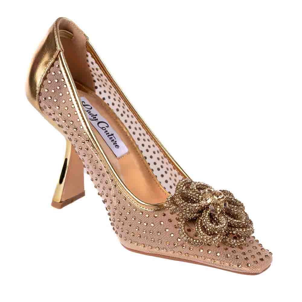 Lady Couture SWEET Gold Rhinestone Ornament Mesh Pump with 3.5 Inch ...