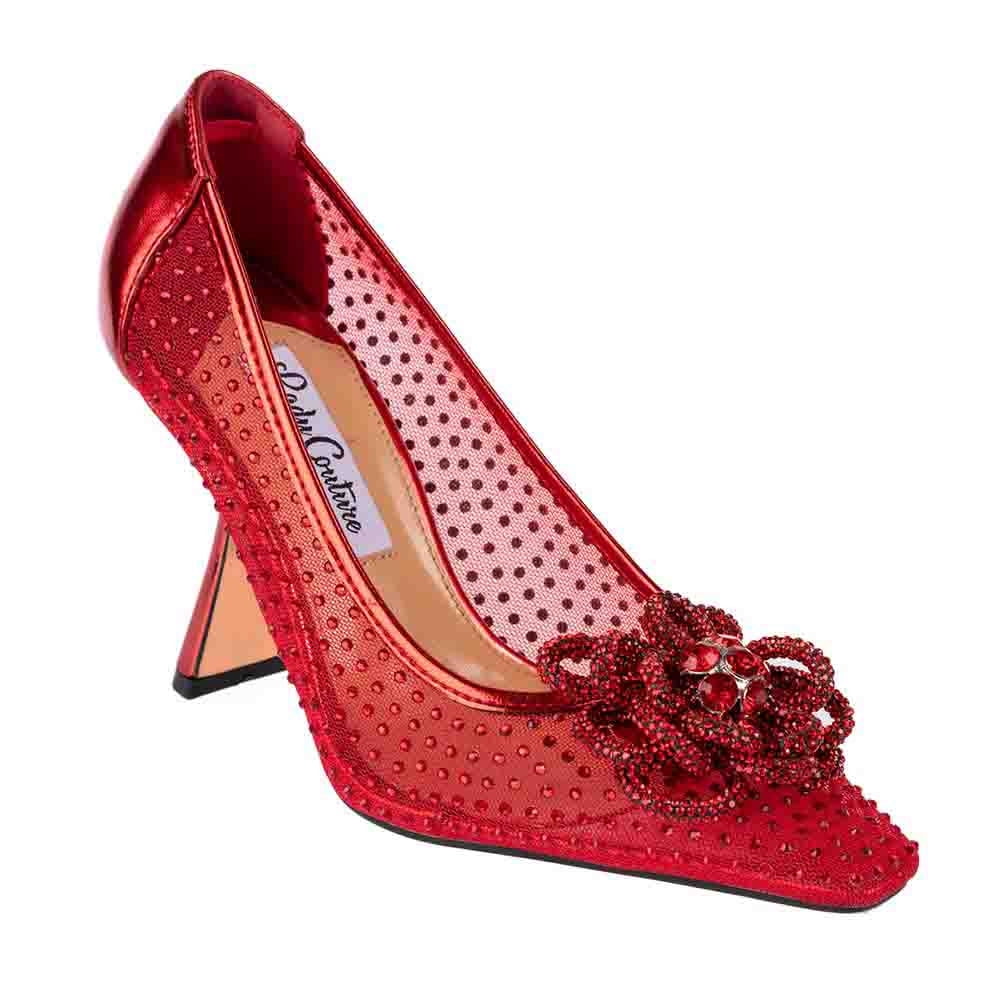 Lady Couture SWEET Red Rhinestone Ornament Mesh Pump with 3.5 Inch Heel ...