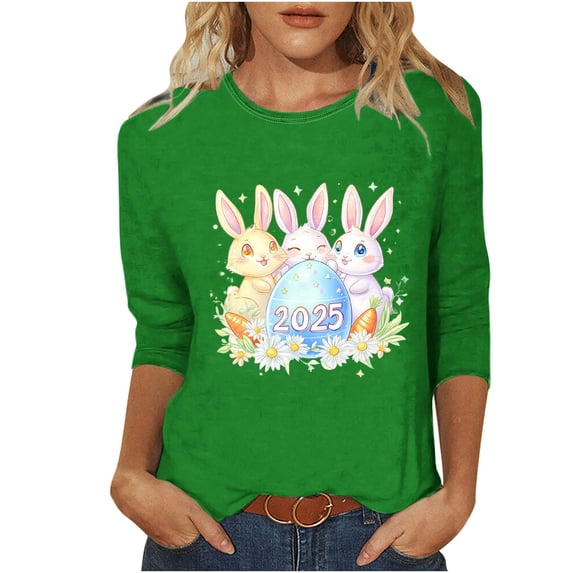Lady Easter Bunny Top 3/4 Sleeve Blouse Rabbit Print Clothing Summer ...