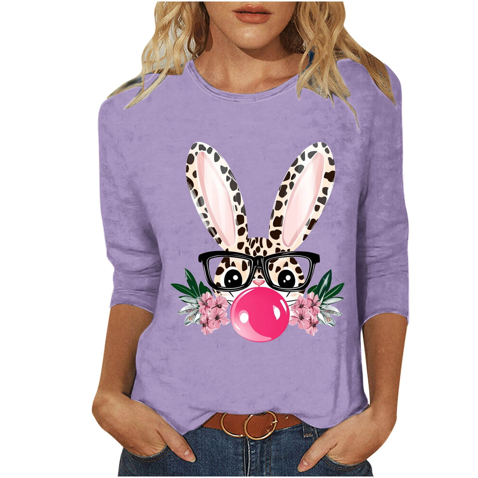 Lady Easter Bunny Top 3/4 Sleeve Blouse Rabbit Print Clothing Summer ...