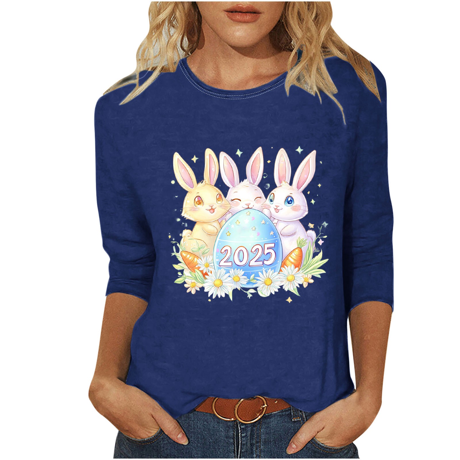 Lady Easter Bunny Top 3/4 Sleeve Blouse Rabbit Print Clothing Summer ...