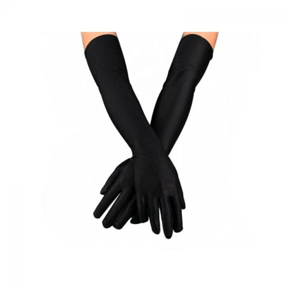 Lady Evening Party Bridal Opera Satin Gloves Long Prom Costume BLACK ...