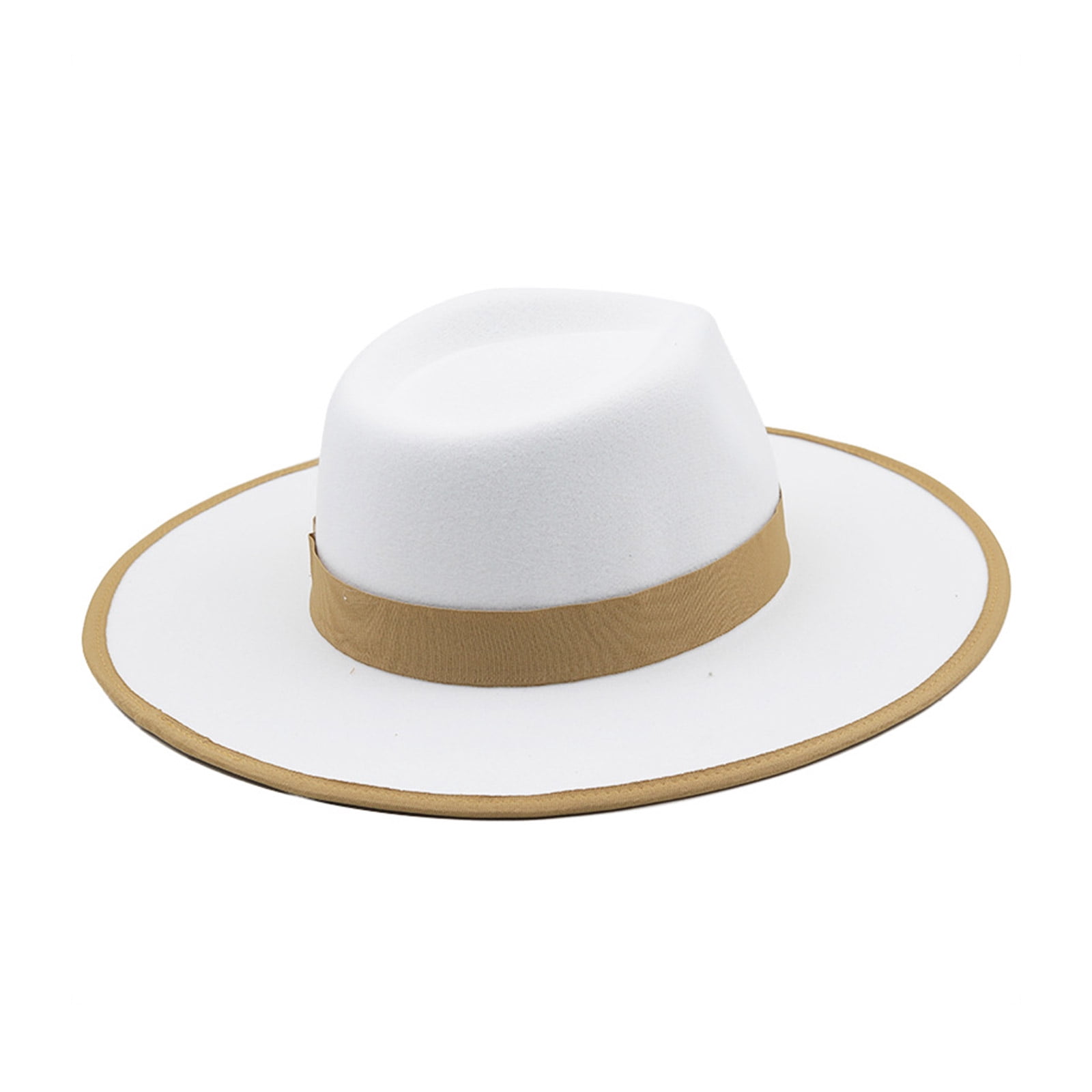 Lady Fashion Wide Brim Felt Fedora Panama Hat with Bands Bowknot Flat ...