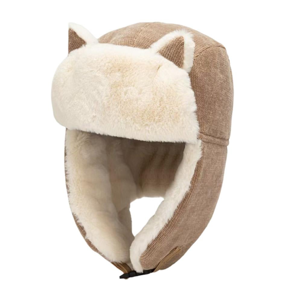 Lady Girl Earflap Cap Ushanka Trapper Hat Cat Ear Faux Fur Fluffy ...