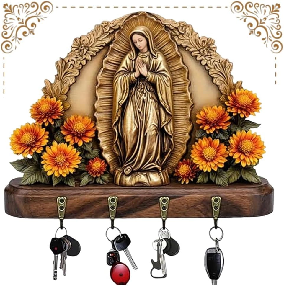 Our Lady of Guadalupe Sacred Wall Key Holder, 2D Flat Virgin Mary ...