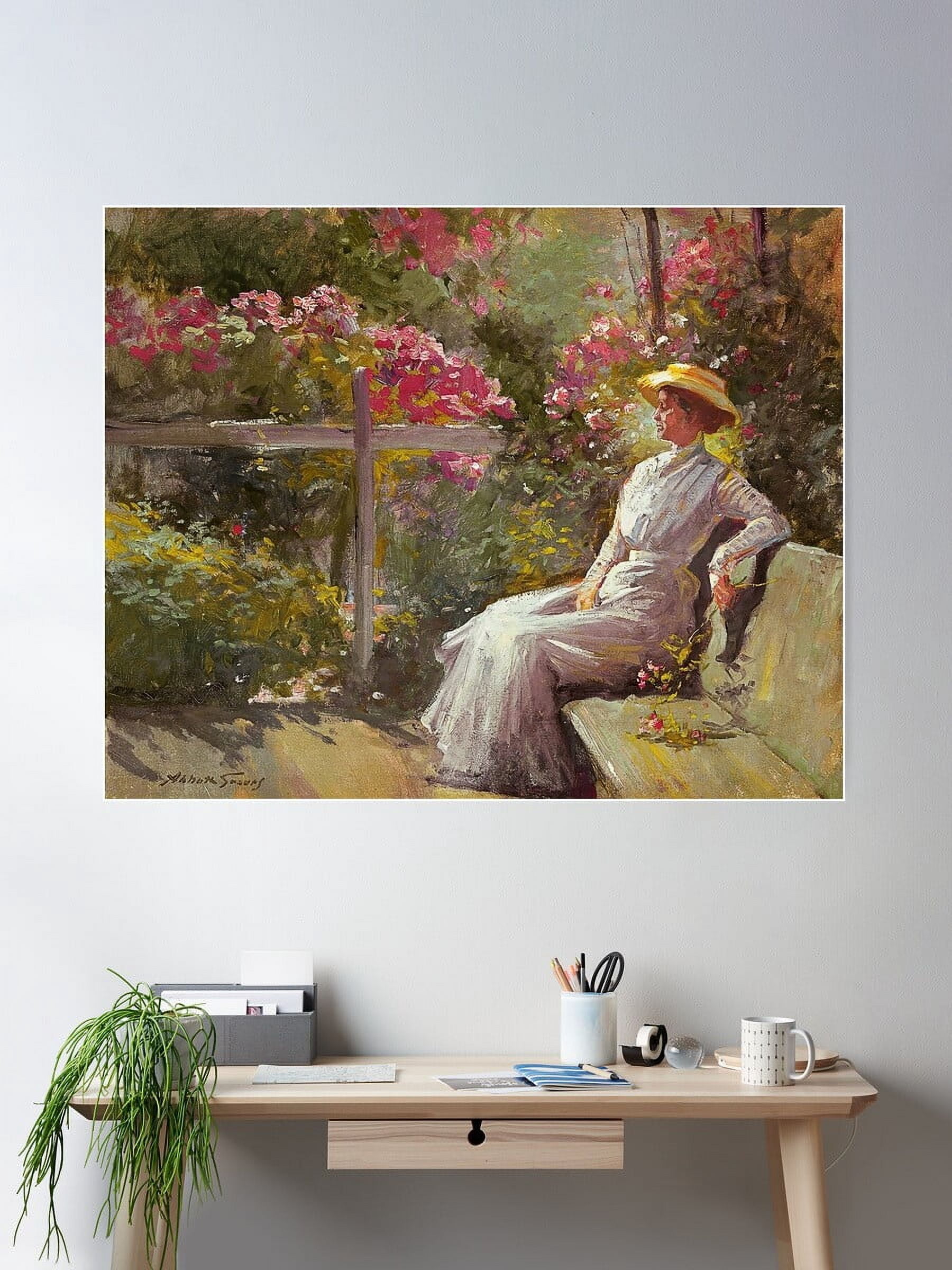 Lady In The Garden Poster Wall Art, Modern Wall Decor For Living Room ...