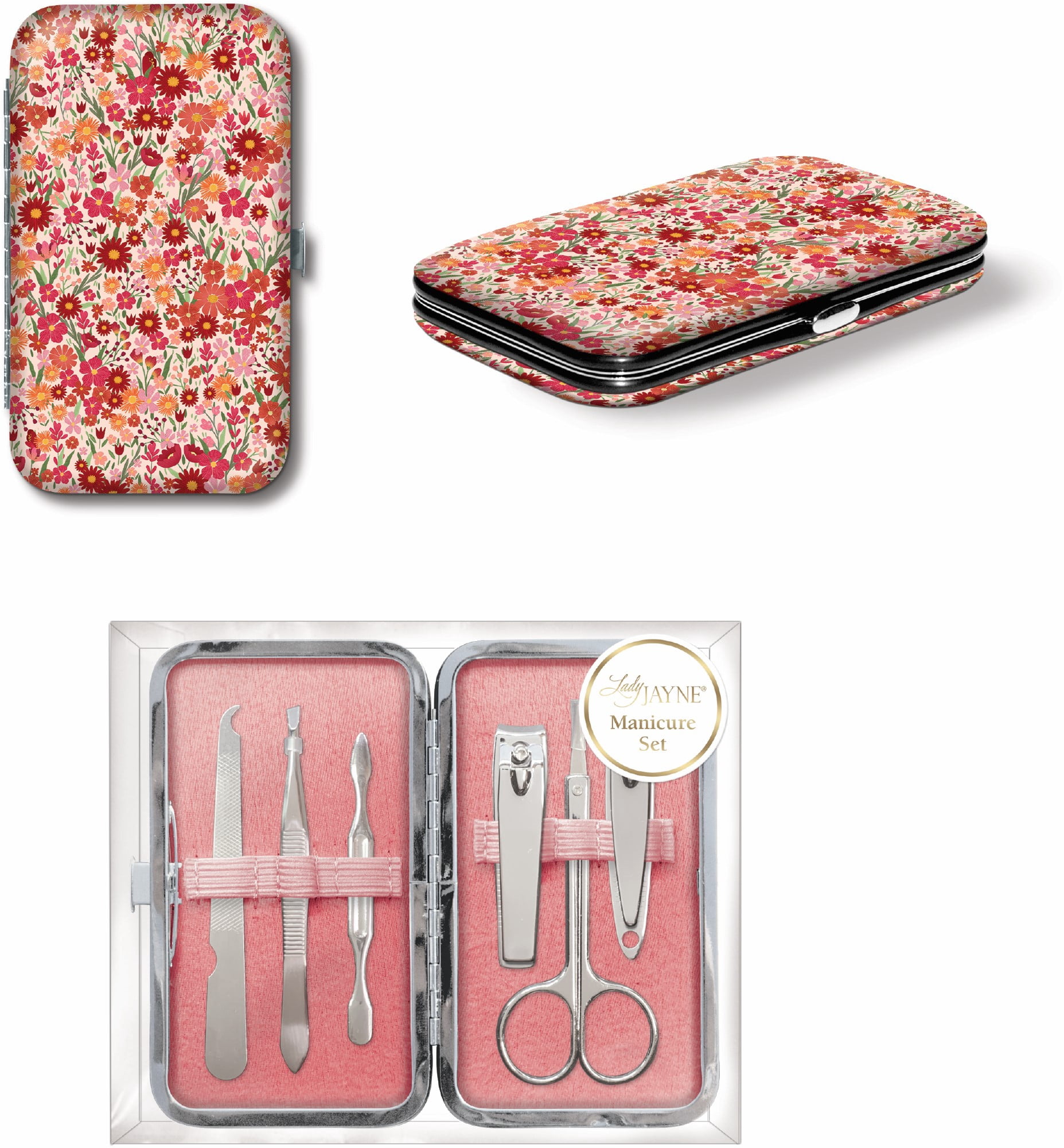 Lady Jayne Coral Floral Manicure Set with Vegan Leather case - Walmart.com