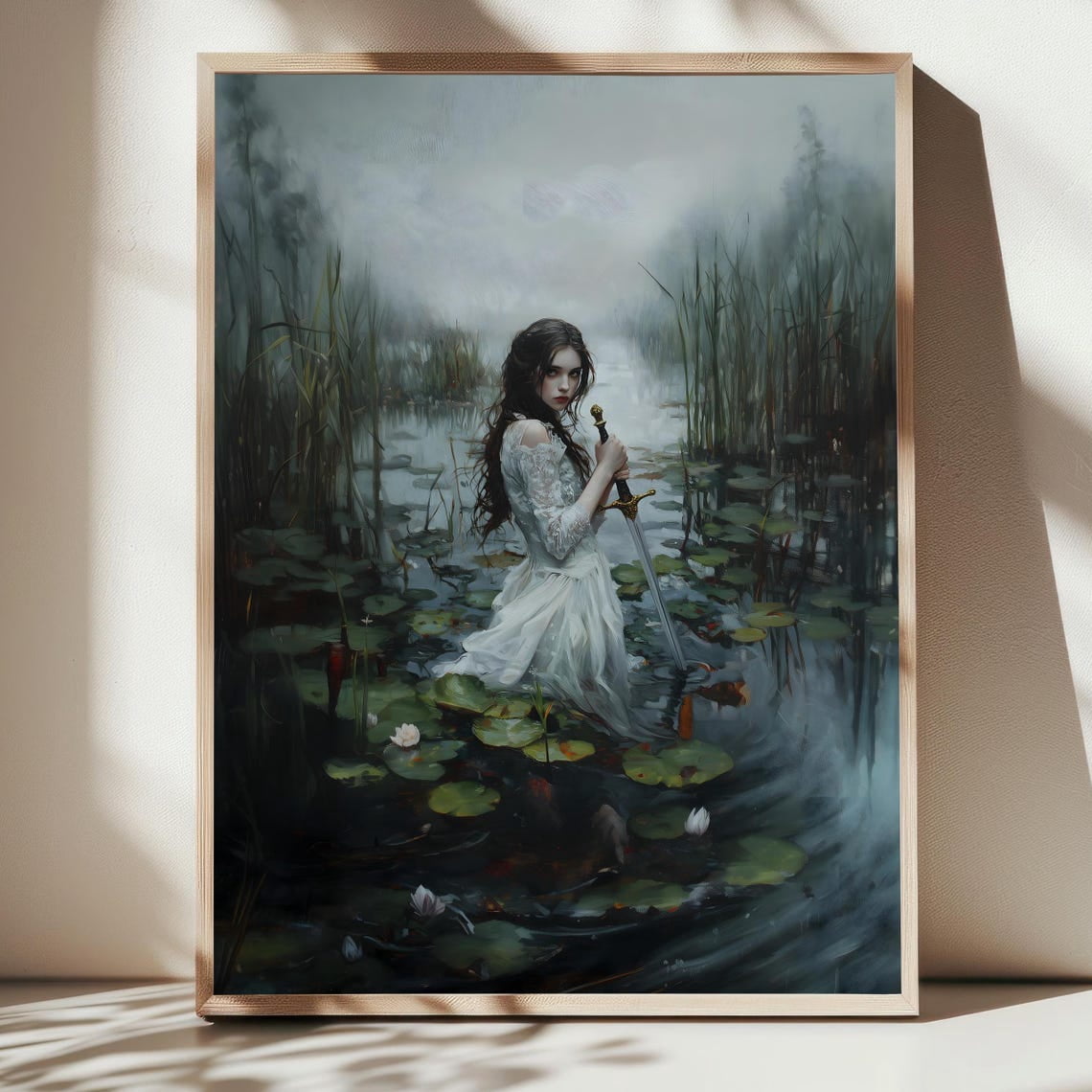 Lady Knight In The Lake Art Print, Dark Academia Wall Decor, Medieval ...