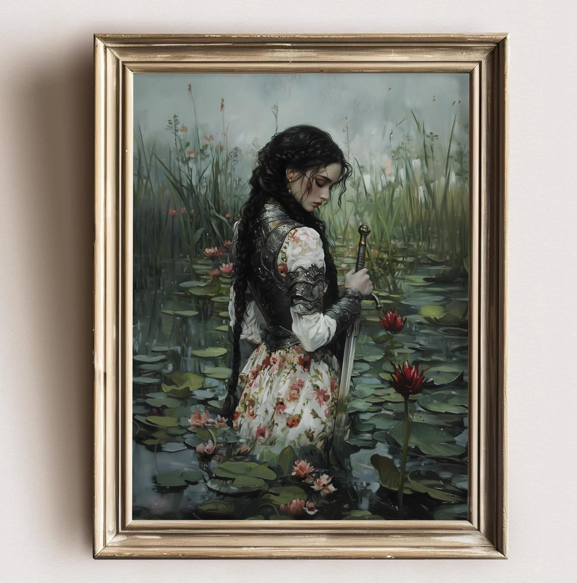 Lady Knight In The Lake Art Print, Dark Academia Wall Decor, Medieval ...