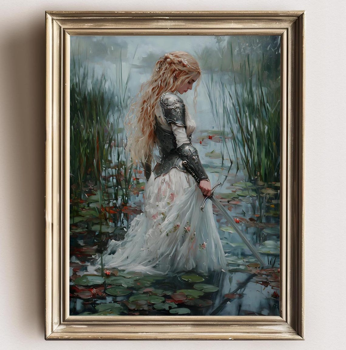 Lady Knight In The Lake Art Print, Dark Academia Wall Decor, Medieval ...