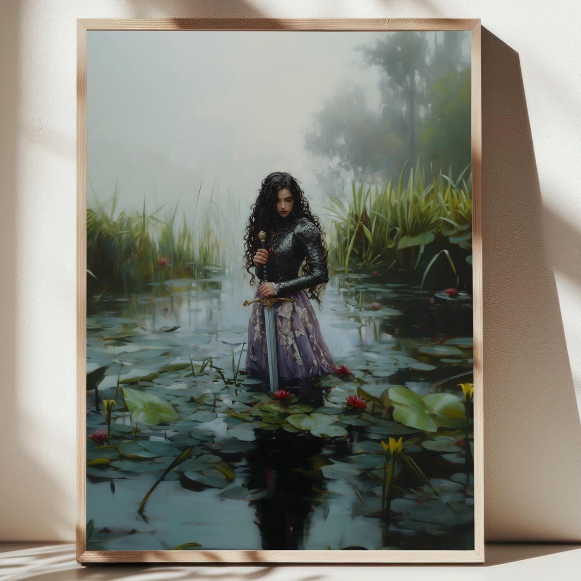 Lady Knight In The Lake Art Print, Dark Academia Wall Decor, Medieval ...