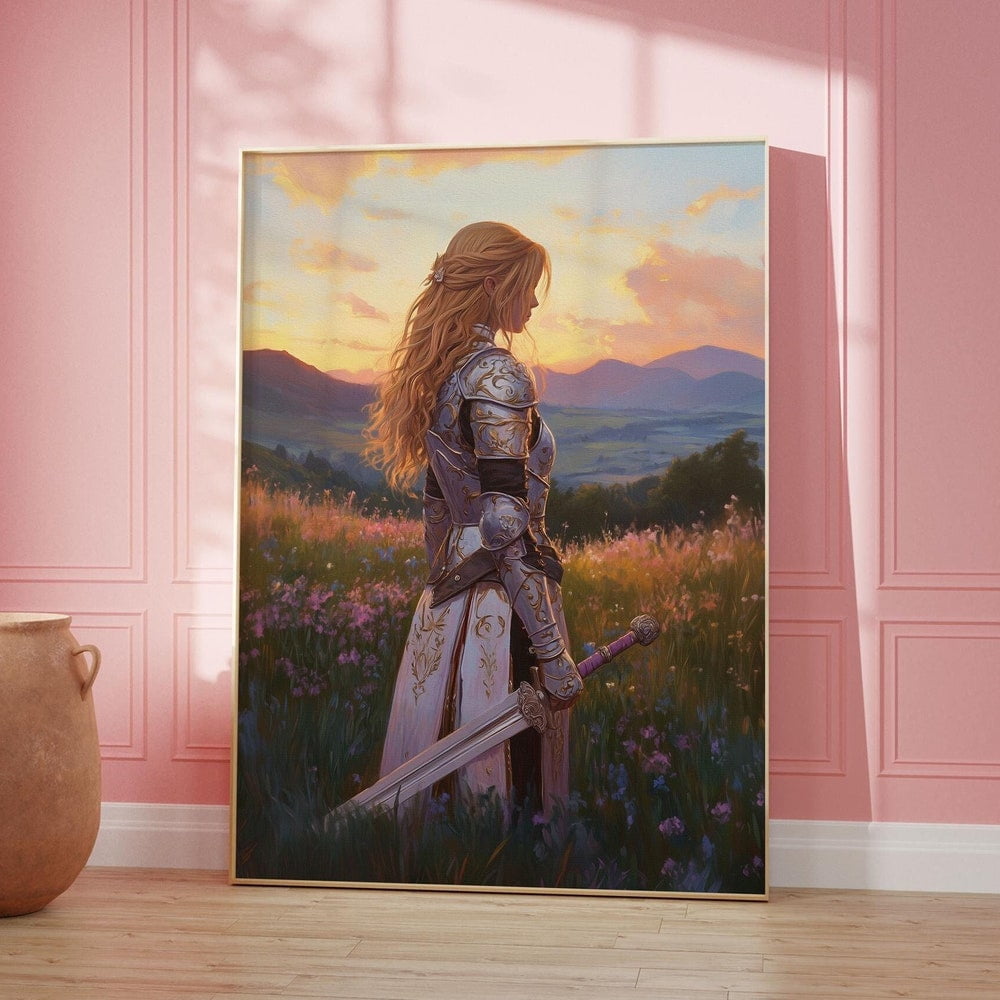 Lady Knight Painting Print, Pink Girly Medieval Fantasy Wall Art ...