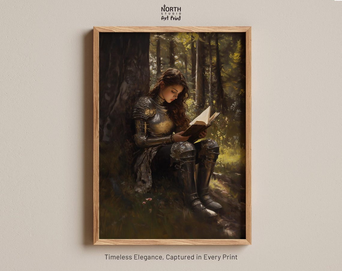 Lady Knight Reading Poster, Dark Academia Wall Art, Fantasy Wall Art ...