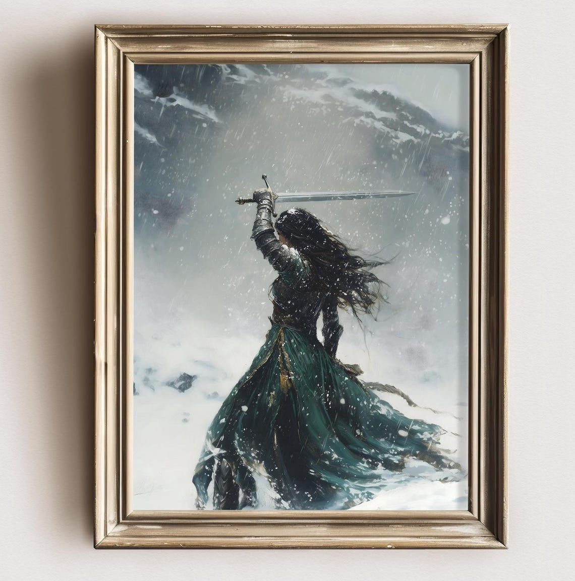 Lady Knight In The Snow Art Print, Dark Academia Wall Decor, Medieval ...