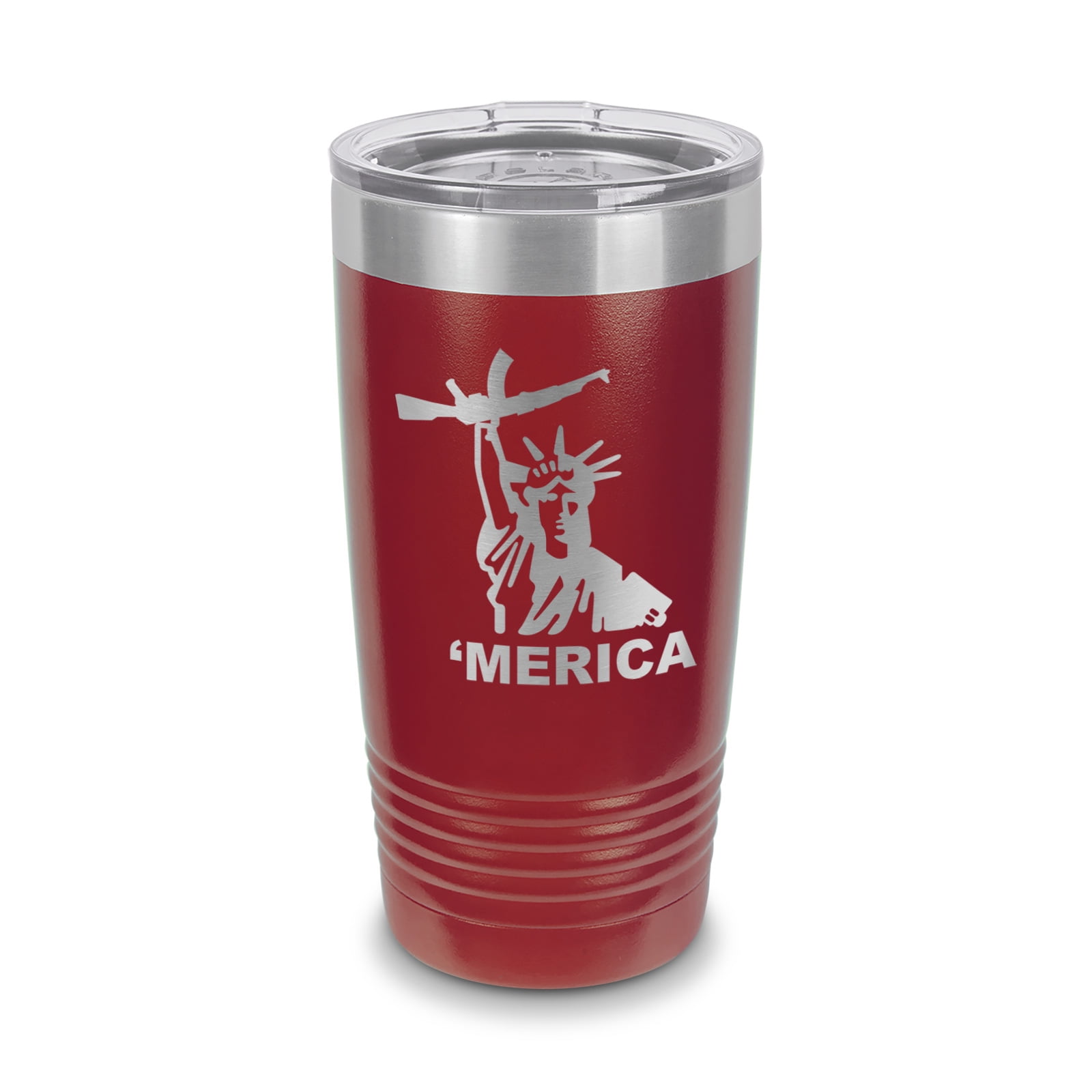 Lady Liberty Gun Merica Tumbler 20 oz - Laser Engraved w/ Clear Lid ...