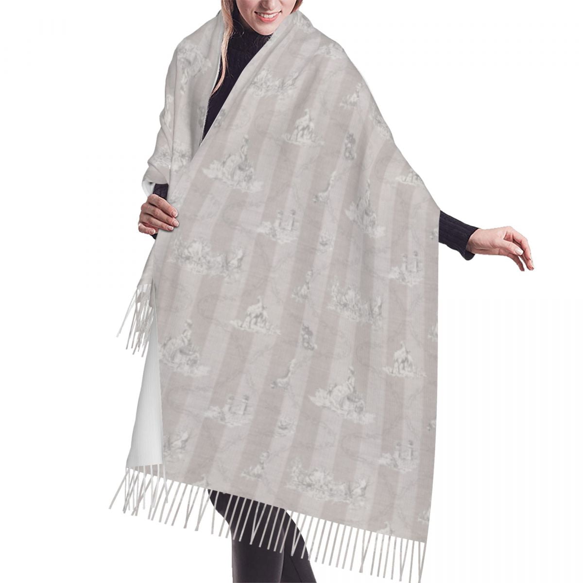 Lady Long French Toile De Jouy Red Pattern Scarves Women Winter Fall ...