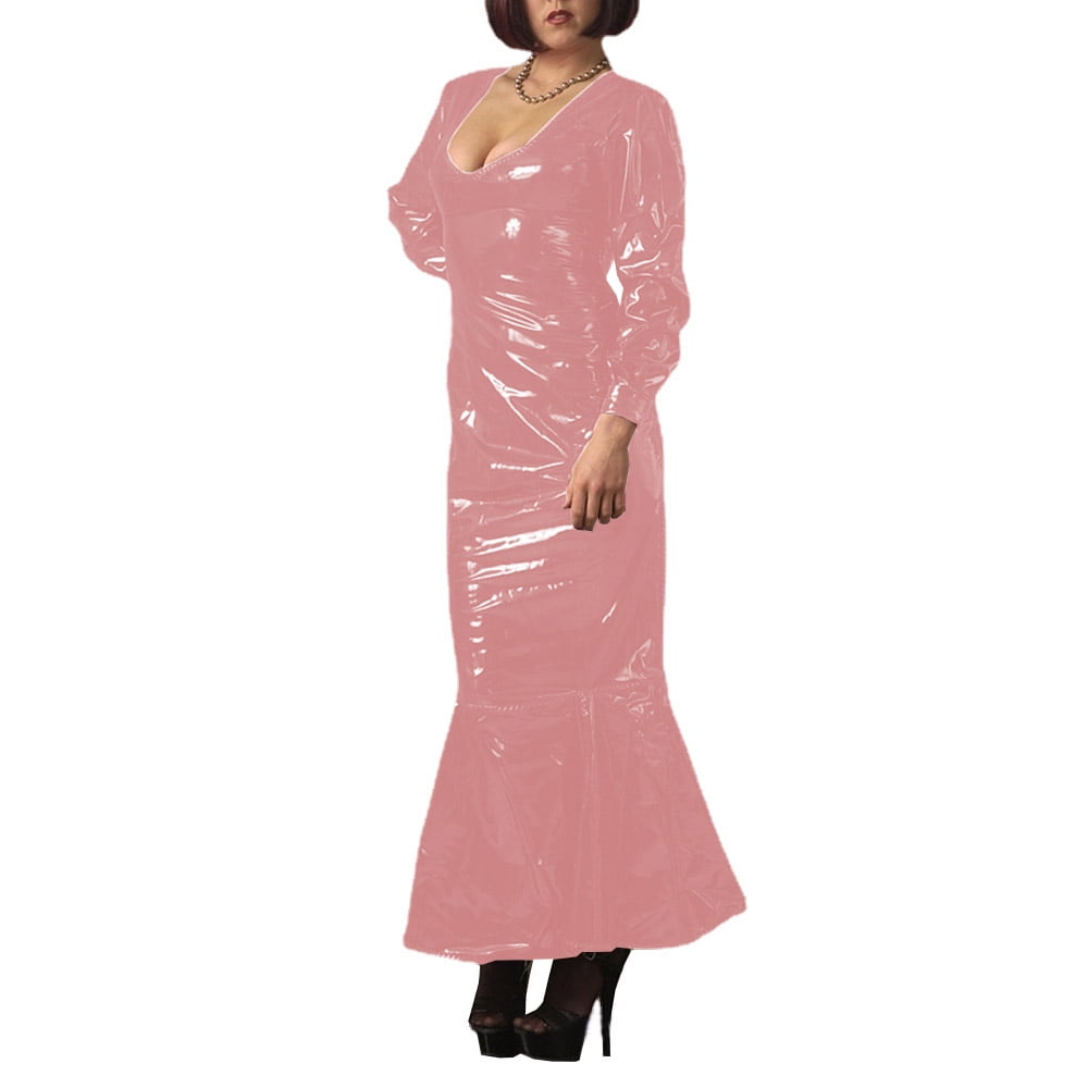 Lady Long Lantern Sleeve Bodycon Ankle-Length Party Dress Sexy Club V ...