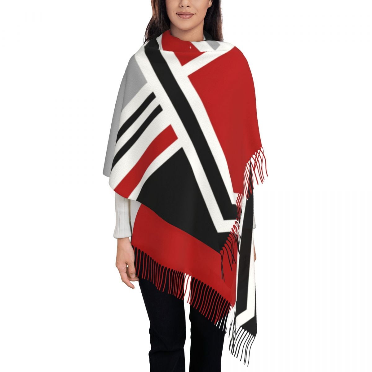 Lady Long Waves And Rounded Shapes Scarves Women Winter Fall Soft Warm Tassel Shawl Wraps ...